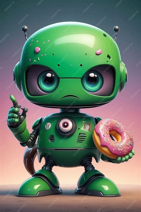 Premium Photo Green Robot With Donut Cartoon Character