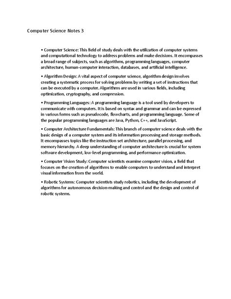 Computer Science Notes 3 It Encompasses A Broad Range Of Subjects