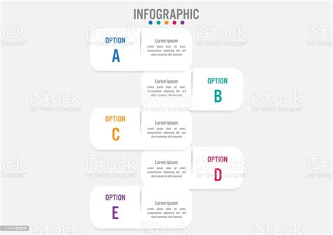 비즈니스 인포 그래픽 템플릿 5 직사각형 모양 옵션 추상 요소 다이어그램 또는 프로세스 및 비즈니스 플랫 아이콘 프리 젠 테이 션을 위한 벡터 비즈니스 템플릿 0명에 대한