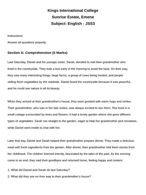 Jss3 English Exam Pdf Mystery Thriller And Crime Fiction