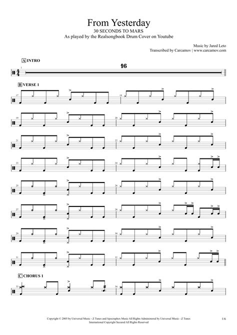 From Yesterday Arr Realsongbook By 30 Seconds To Mars Sheet Music