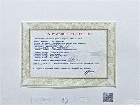 Andy Warhol After Portrait Signed Certificate Limited Edition 16 100