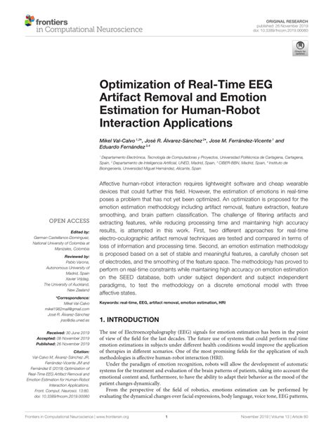 Pdf Optimization Of Real Time Eeg Artifact Removal And Emotion