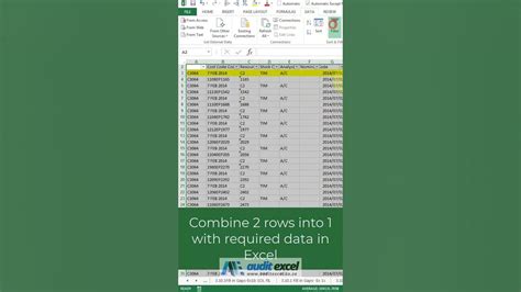Combine 2 Rows Into 1 Row In Excel Youtube