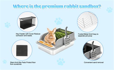 Stainless Steel Rabbit Litter Box W Hay Feeder And Litter