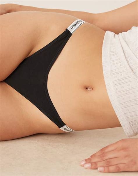 Calvin Klein Modern Logo String Dipped Front Thong In Black Asos