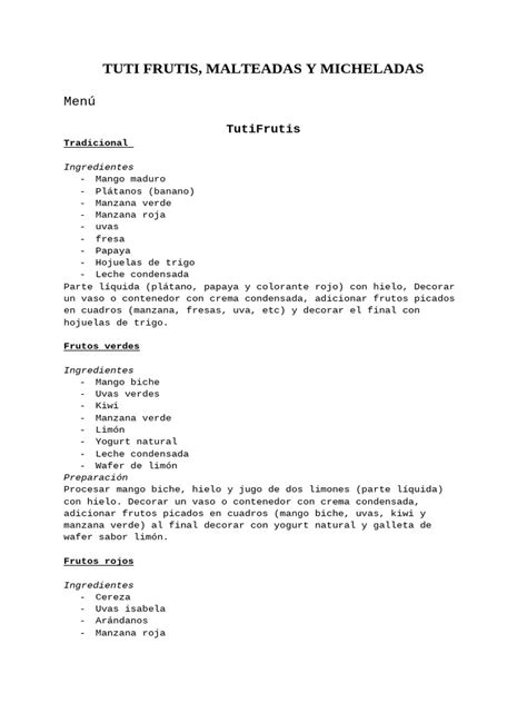 Tuti Frutis Malteadas Y Micheladas Pdf