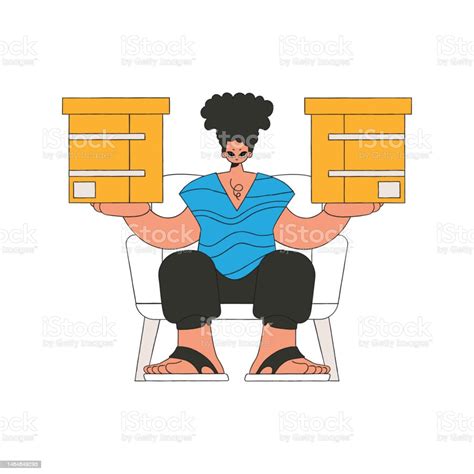 유쾌한 남자가 손에 상자를 들고 있습니다 소포 및화물 배송 과정 이해 가상현실에 대한 스톡 벡터 아트 및 기타 이미지 가상