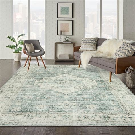Livebox Washable Area Rug 8x10 Large Green Boho Rug For Bedroom
