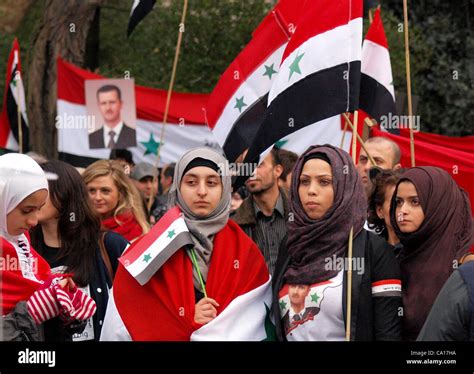 London Uk 170312 Assad Supporters Holding A Counter Protest