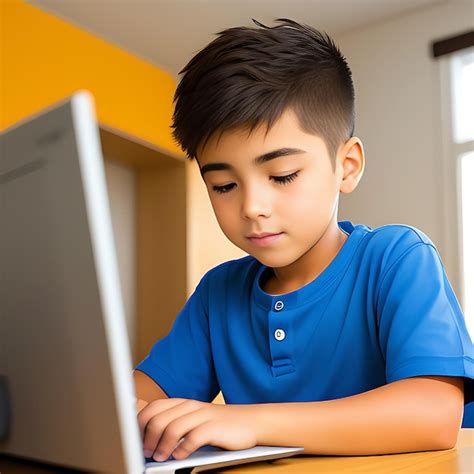 Premium Ai Image A Cute Boy Typing Computer At Home Generative Ai