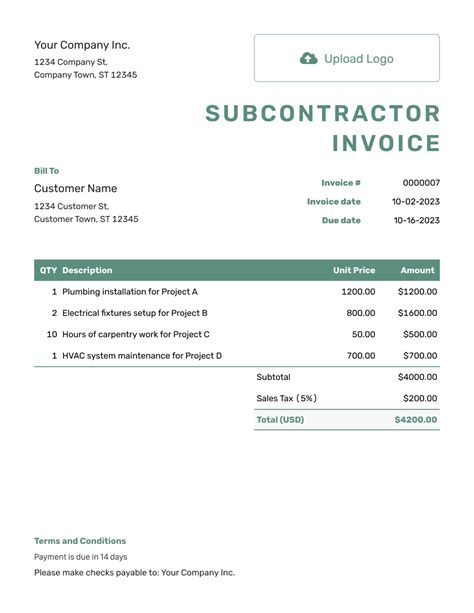 Free Subcontractor Invoice Template Docelf Com