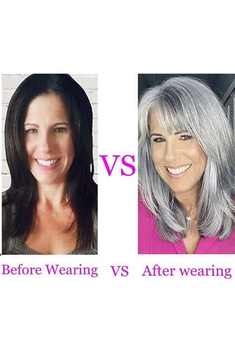 Krsi Grey Layered Synthetic Wigs For White Women Wig With Bangs Side