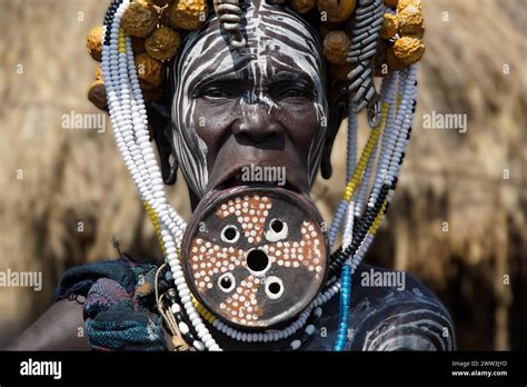 Mursi Woman With Clay Plate In Her Lower Lip Omo Valley Ethiopia
