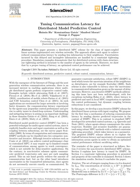 Pdf Tuning Communication Latency For Distributed Model Predictive Control