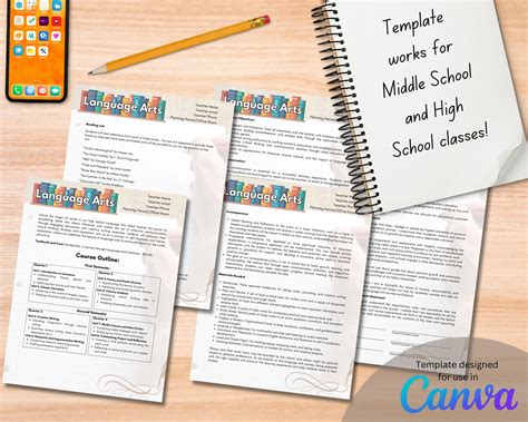 Language Arts Syllabus Template Middle School High School Canva Template Custom Syllabus