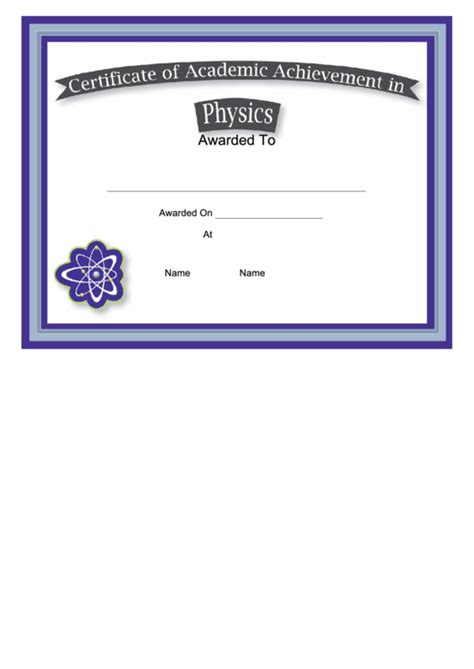 Physics Academic Certificate Printable Pdf Download