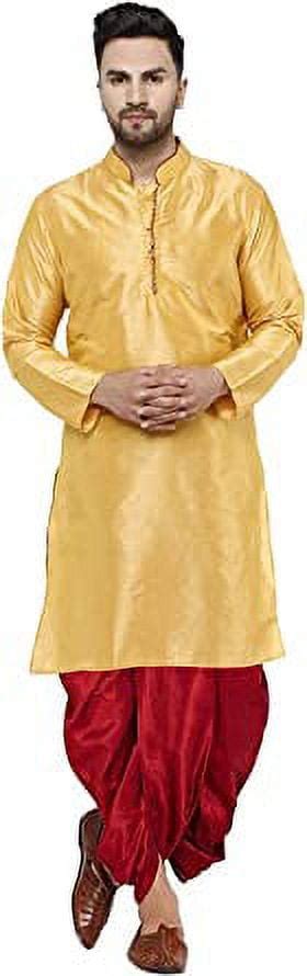 Royal Kurta Mens Silk Loop Button Dhoti Kurta 44 Gold 2