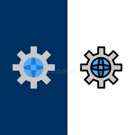World Globe Setting Technical Icons Flat And Line Filled Icon Set