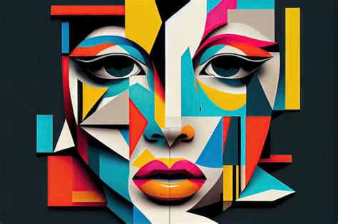 Premium Ai Image Abstract Face Collage With Bold Colors And Geometric