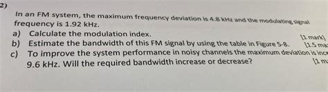 In An FM System The Maximum Frequency Deviation Is Chegg