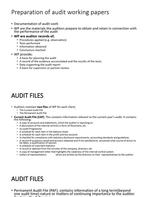 Preparation Of Audit Working Papers Internal Control Systems Pdf Internal Control Audit