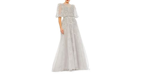 Mac Duggal Sequin Embellished Puff Sleeve Gown In White Lyst