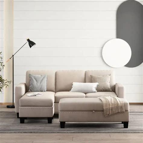 81 Wide Reversible Modular Sofa Chaise With Ottoman VigsHome