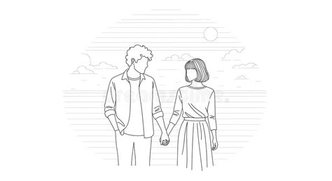 Un Dibujo De Línea Representa A Una Pareja De Personas Que Se Toman De
