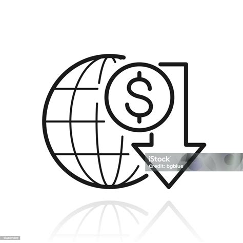 Dollar Rate Decrease Icon With Reflection On White Background Stock