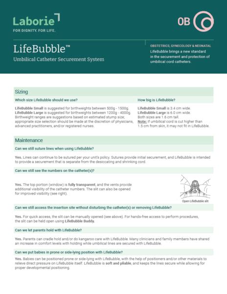 Lifebubble™ Umbilical Catheter Securement System Laborie
