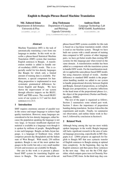 Pdf English To Bangla Phrase Based Machine Translation