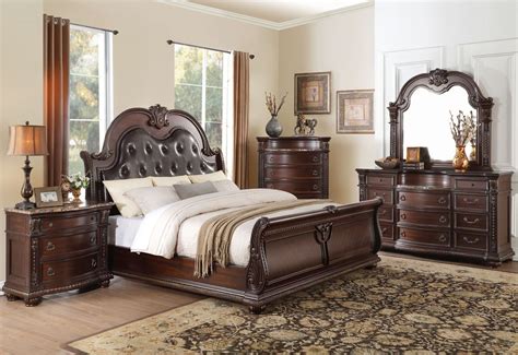 Cavalier Dark Cherry Sleigh Bedroom Set From Homelegance Coleman