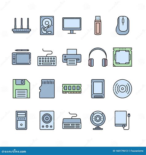 Computer Hardware Filled Outline Icon Set Stock Vector Illustration Of Filled Mouse