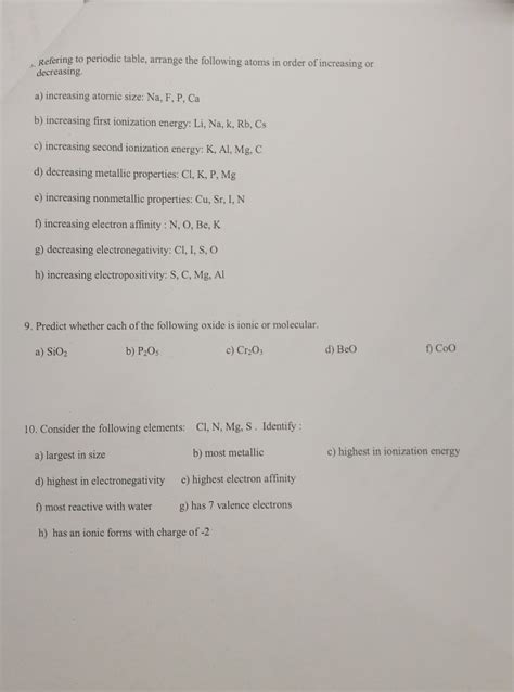 Solved Refering To Periodic Table Arrange The Following