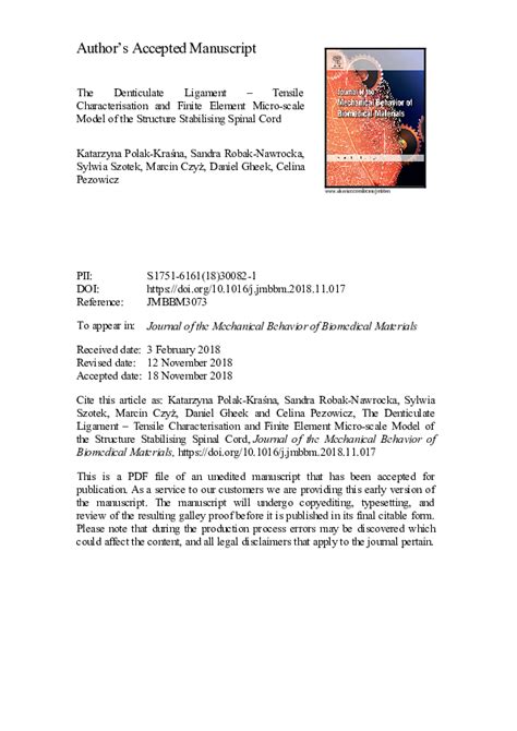 pdf the denticulate ligament tensile characterisation and finite