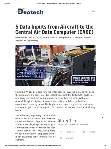 5 Data Inputs From Aircraft To The Central Air Data Computer Cadc Pdf Airspeed General