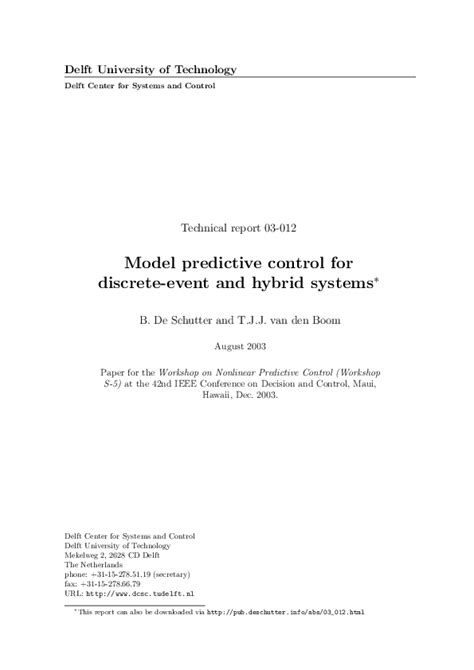 pdf model predictive control for discrete event and hybrid systems