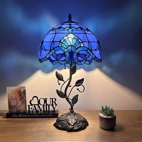 Enjoy Decor Lamps Stained Glass Table Lamp Blue Baroque Style Led Bulb