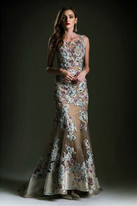 Vestido F Andrea Sirena Floral Nude NO No Lanovea