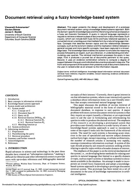 Pdf Document Retrieval Using A Fuzzy Knowledge Based System