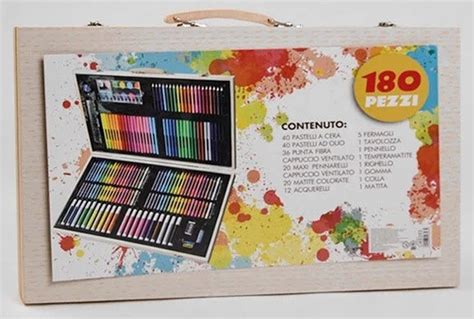 Набор для рисования Tk Group 180 элементов фломастеры мел карандаши краски в деревянном