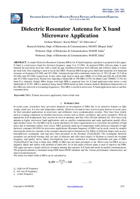 Pdf Dielectric Resonator Antenna For X Band Microwave Application
