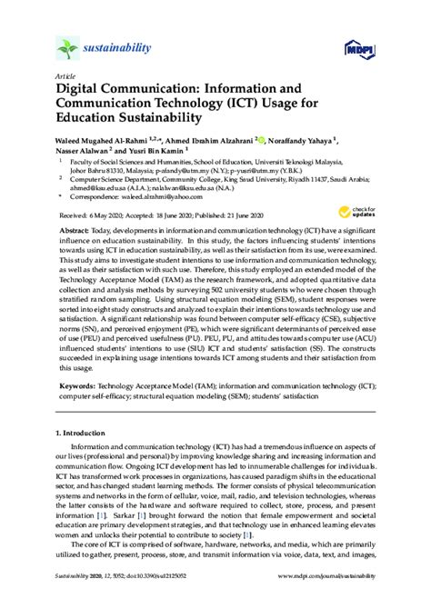 Pdf Digital Communication Information And Communication Technology Ict Usage For Education