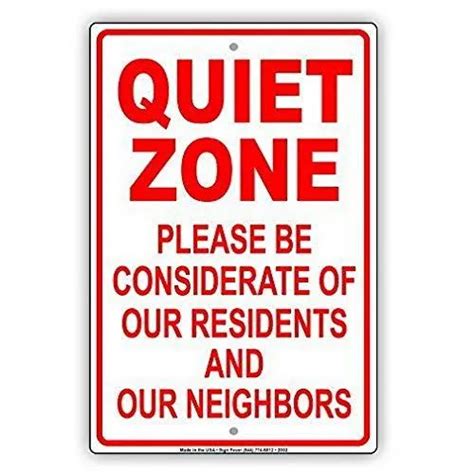 โซนที่เงียบกรุณาค่อนข้างยละศาสตร์ของประชาชนและเพื่อนบ้านป้ายเตือนแผ่นโลหะประดับตกแต่งป้ายดีบุก