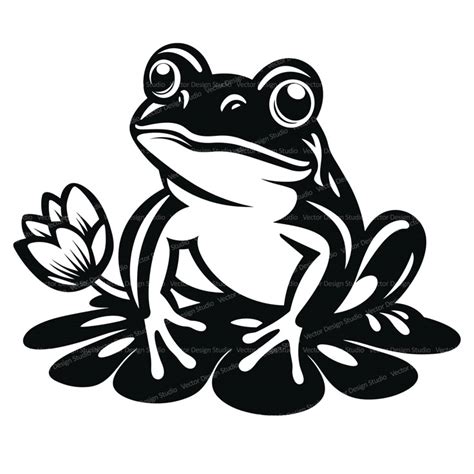 Cute Frog On Lily Pad Svg And Png Files Frog Clipart Vector Silhouette