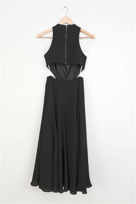 Black Midi Dress Cutout Dress Asymmetrical Dress Lulus