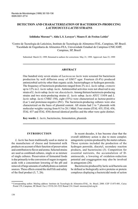 Pdf Detection And Characterization Of Bacteriocin Producing Lactococcus Lactis Strains