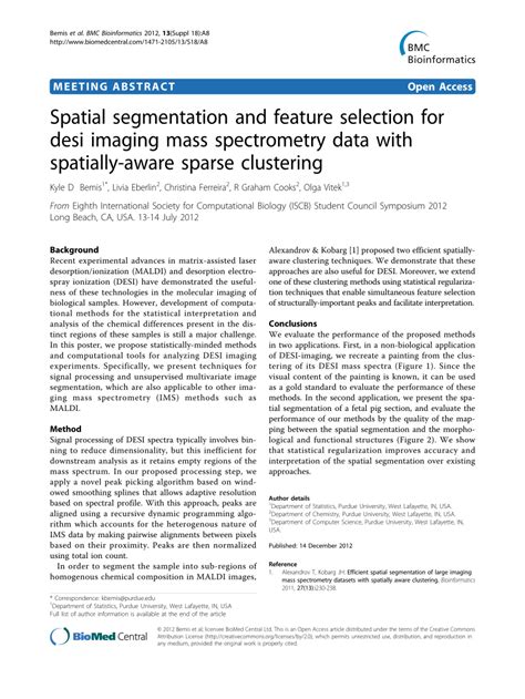 Pdf Spatial Segmentation And Feature Selection For Desi Imaging Mass Spectrometry Data With