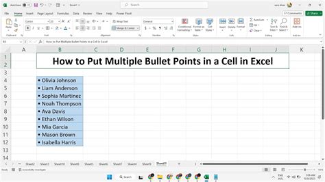 How To Put Multiple Bullet Points In A Cell In Excel Youtube
